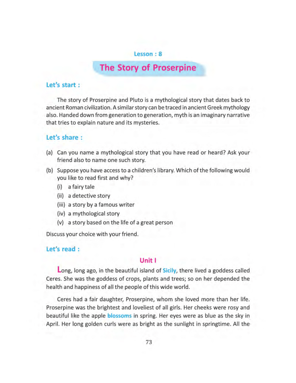 The Story of Proserpine Activity Question Answer
